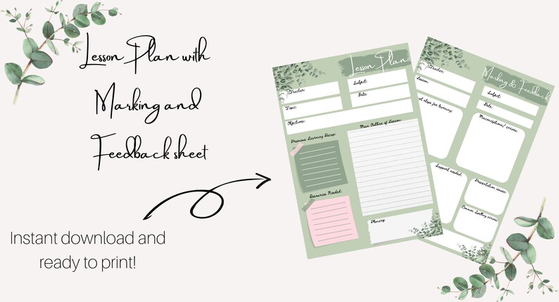 Lesson Plan With Marking and Feedback Sheet Eucalyptus Design - Etsy