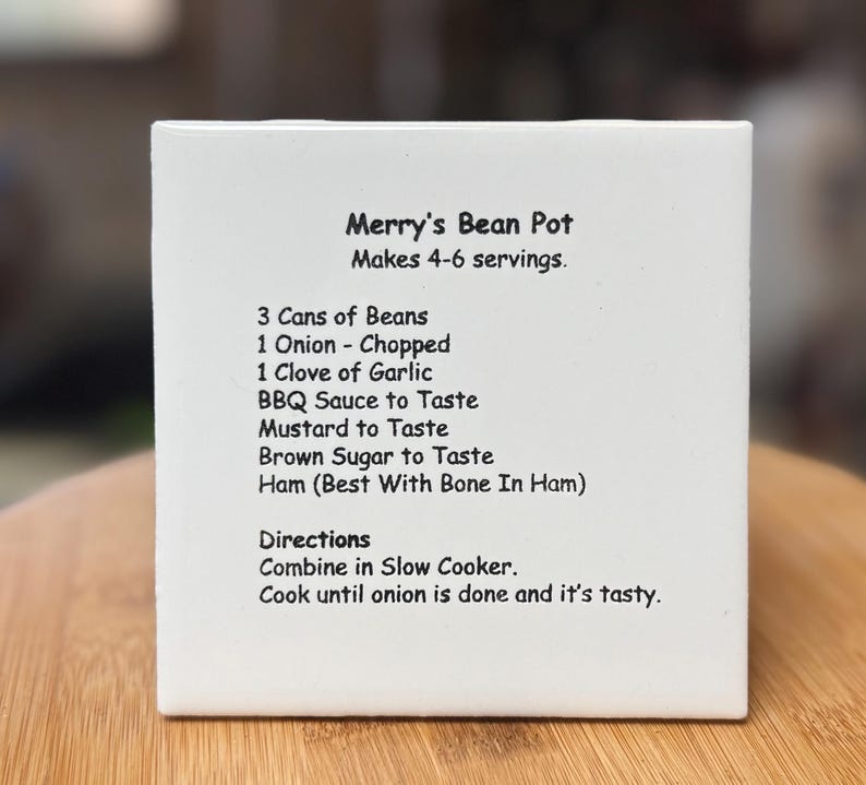 Engraved Recipe Tile for Use Where Ever You May Want a 4" Ceramic Tile ...