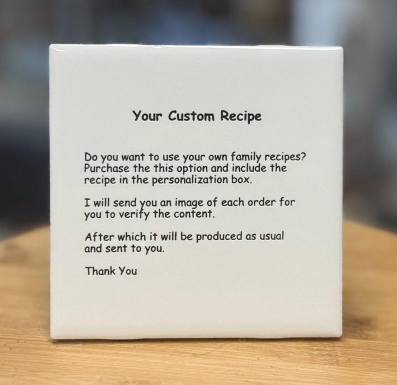 Engraved Recipe Tile for Use Where Ever You May Want a 4" Ceramic Tile ...