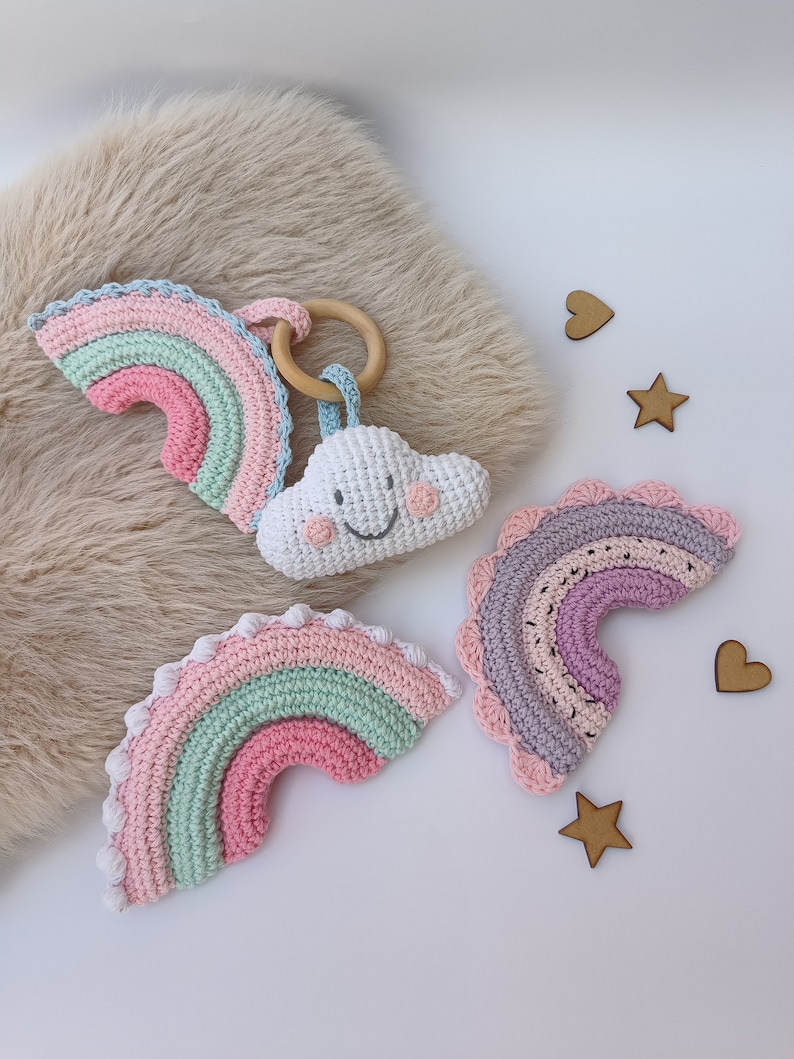 Rainbow and Clouds Rattle Crochet Pattern Available English/español - Etsy
