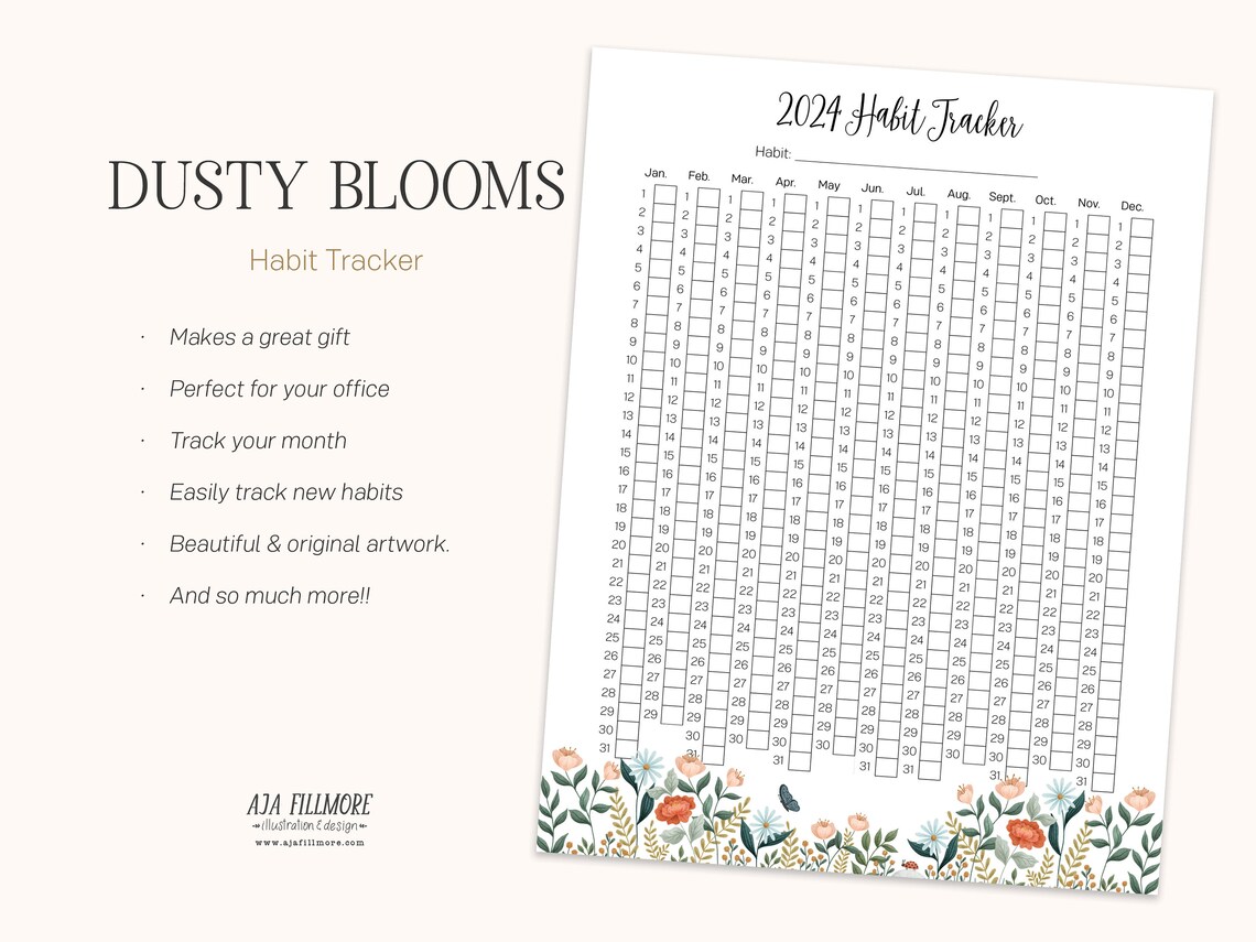 Habit Tracker Printable, 2024 Routine Tracker, Yearly Habit Challenge ...