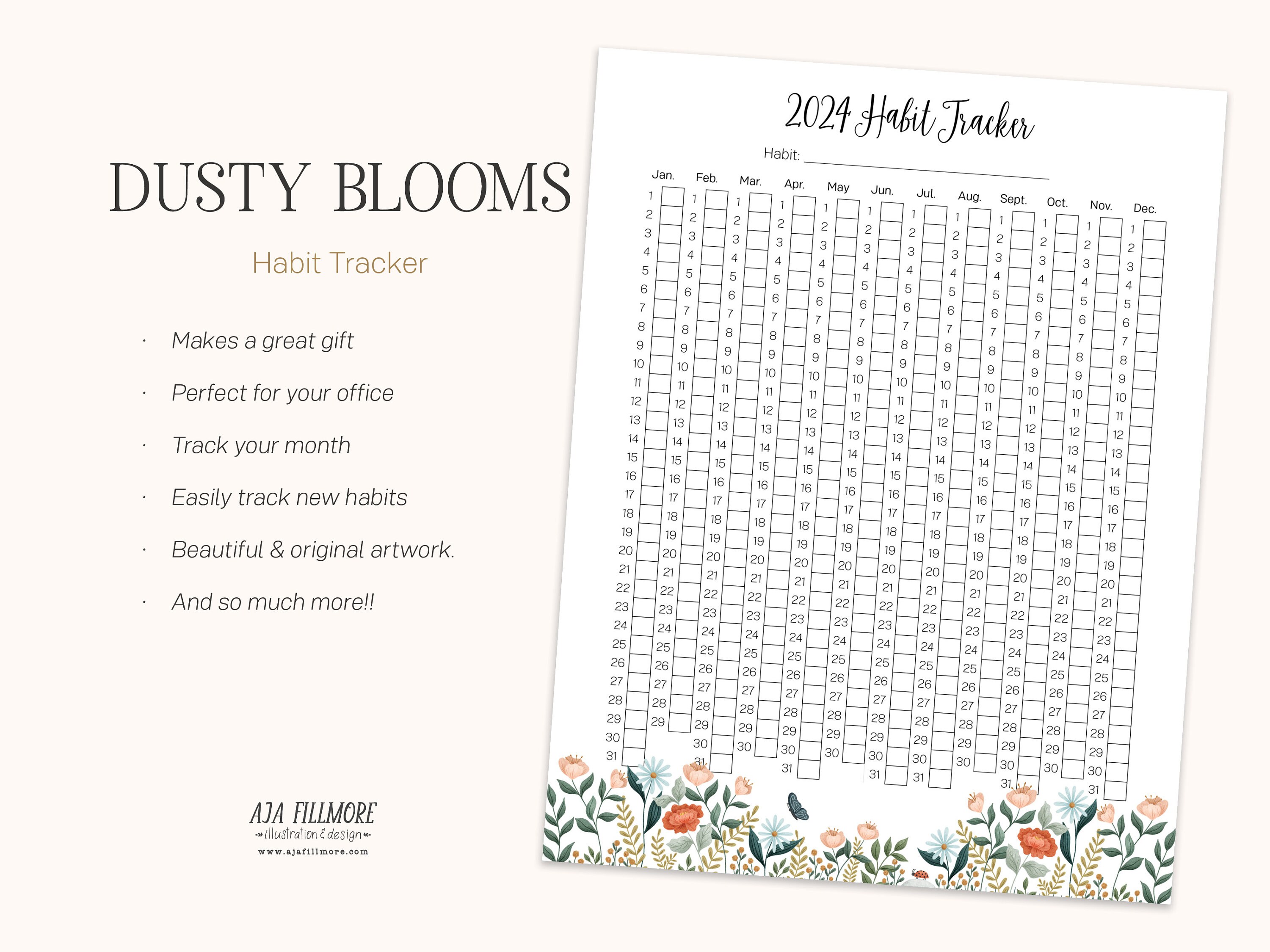 Habit Tracker Printable, 2024 Routine Tracker, Yearly Habit Challenge ...