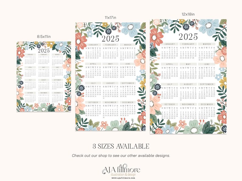 2025 Year at a Glance Calendar, 2025 Wall Calendar, 2025 Digital Wall ...