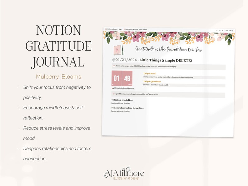 Notion Gratitude Journal Template, Digital Gratitude Journal, Notion ...