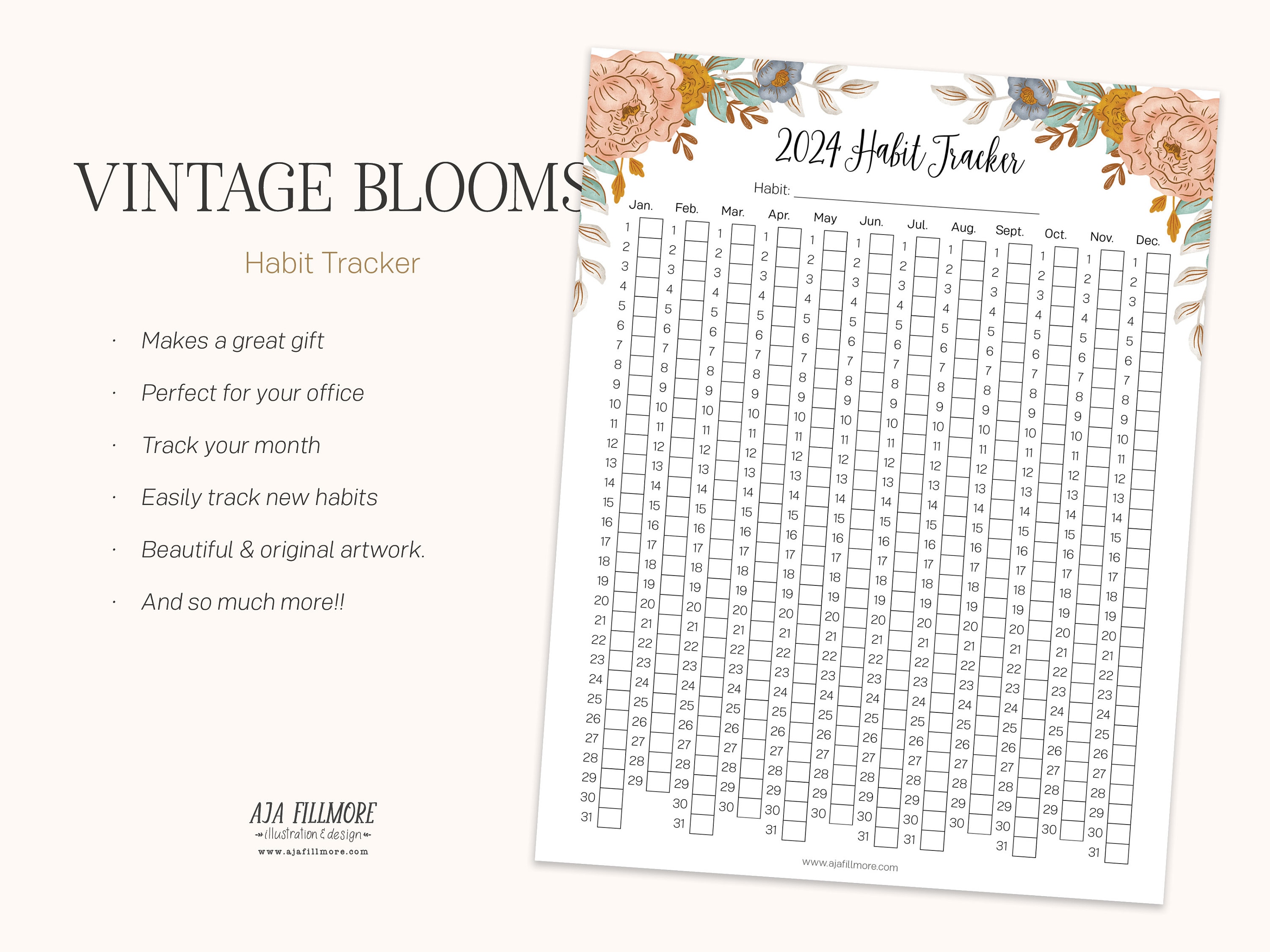 Habit Tracker Printable, 2024 Routine Tracker, Yearly Habit Challenge ...