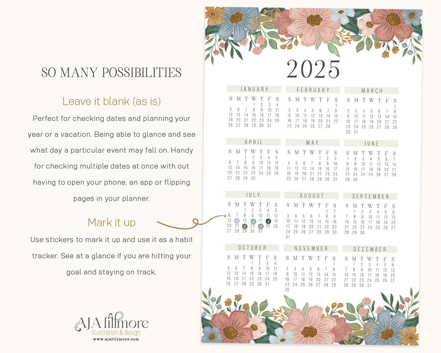 2025 Year at a Glance Calendar, 2025 Wall Calendar, 2025 Digital Wall ...