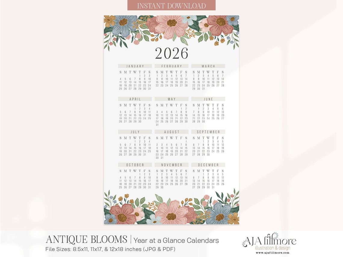2026 Year at a Glance Calendar, 2026 Wall Calendar, 2025 Digital Wall ...