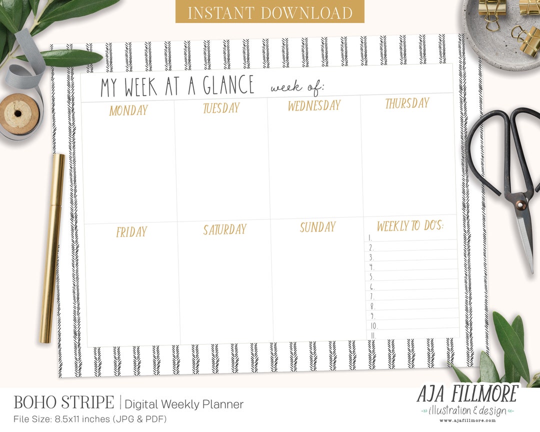 Weekly Planner, Boho Weekly Planner, Digital Weekly Planner, Weekly ...