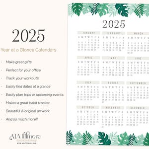 2025 Year at a Glance Calendar, 2025 Wall Calendar, 2025 Digital Wall ...