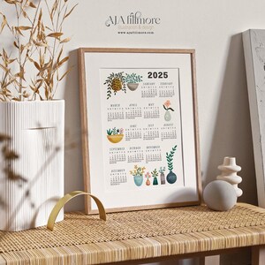 Floral 2025 Year at a Glance Calendar, 2025 Wall Calendar, Digital ...