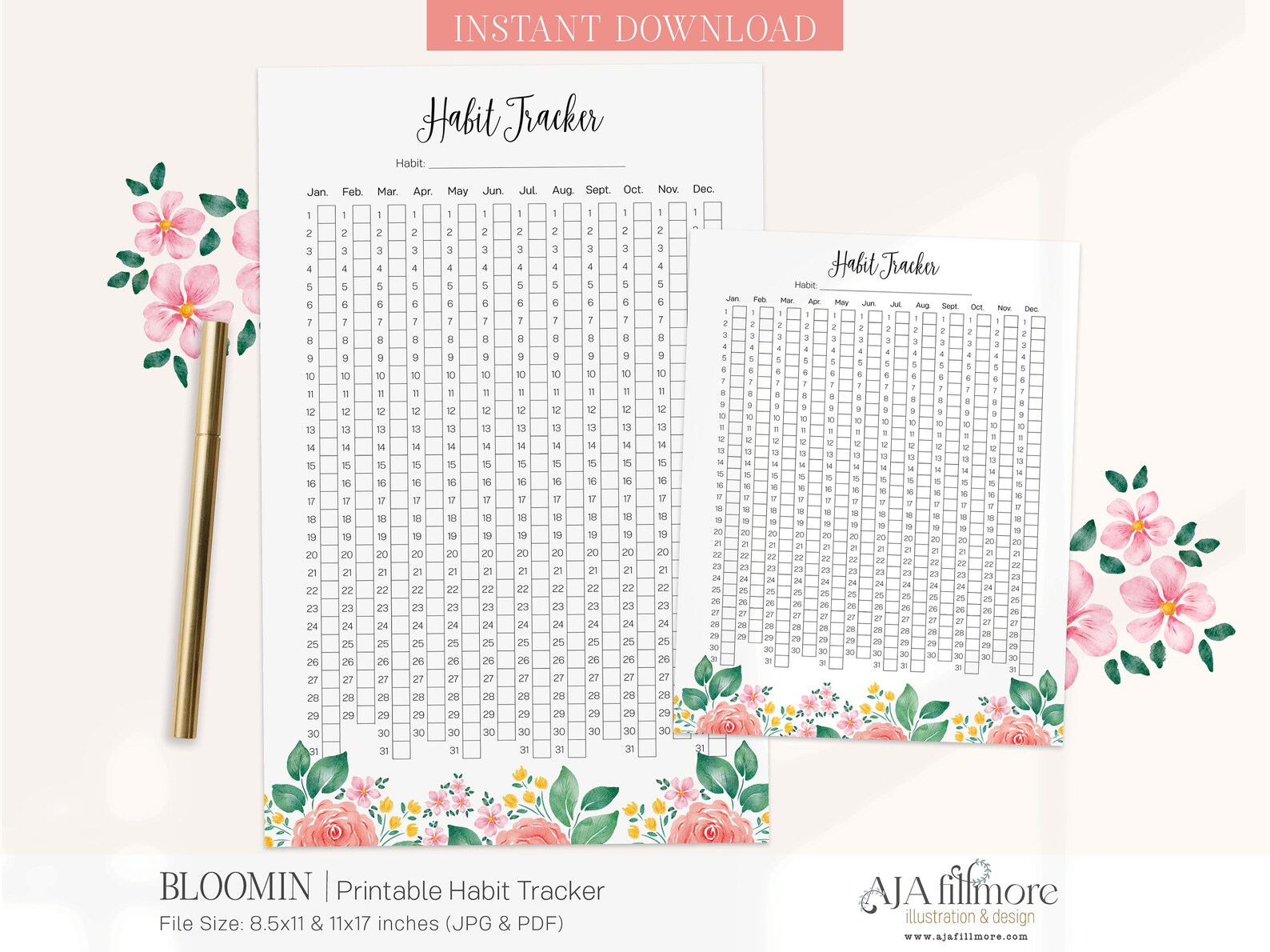 Habit Tracker Printable, 2024 Routine Tracker, Yearly Habit Challenge ...