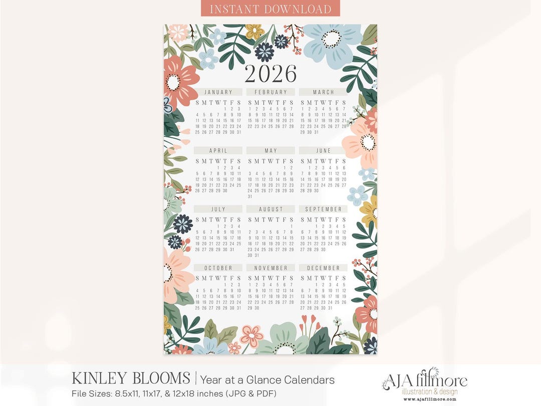 2026 Year at a Glance Calendar, 2026 Wall Calendar, 2025 Digital Wall ...