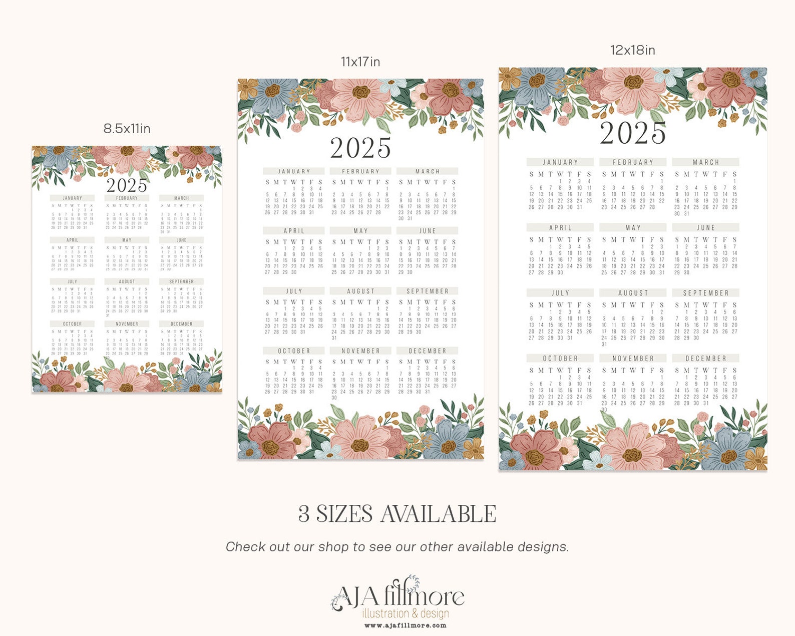 2025 Year at a Glance Calendar, 2025 Wall Calendar, 2025 Digital Wall ...
