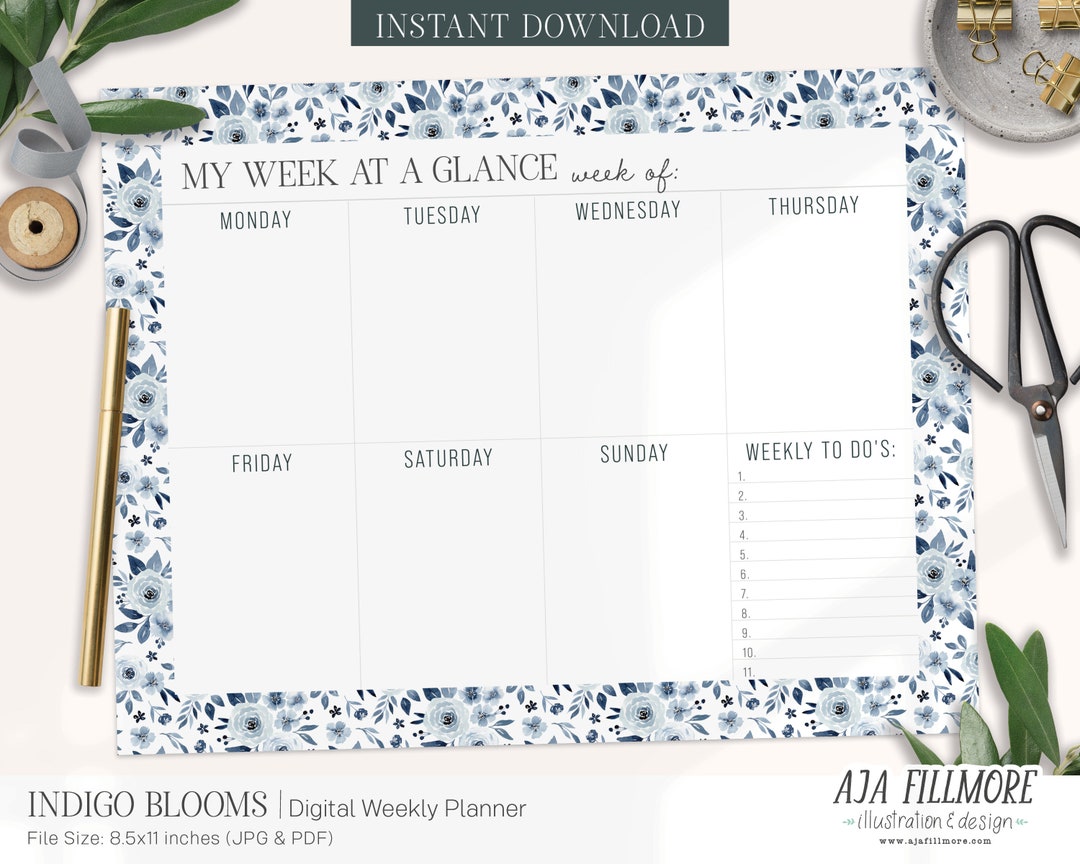 Weekly Planner, Floral Weekly Planner, Digital Weekly Planner ...