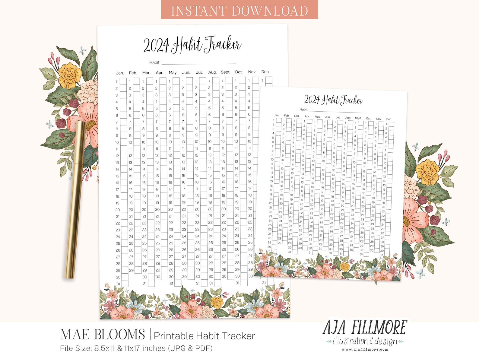 Habit Tracker Printable, 2024 Routine Tracker, Yearly Habit Challenge ...