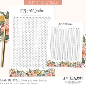Habit Tracker Printable, 2024 Routine Tracker, Yearly Habit Challenge ...