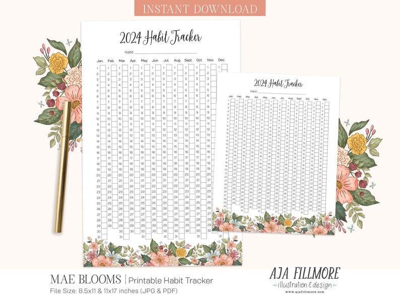 Habit Tracker Printable, 2024 Routine Tracker, Yearly Habit Challenge ...