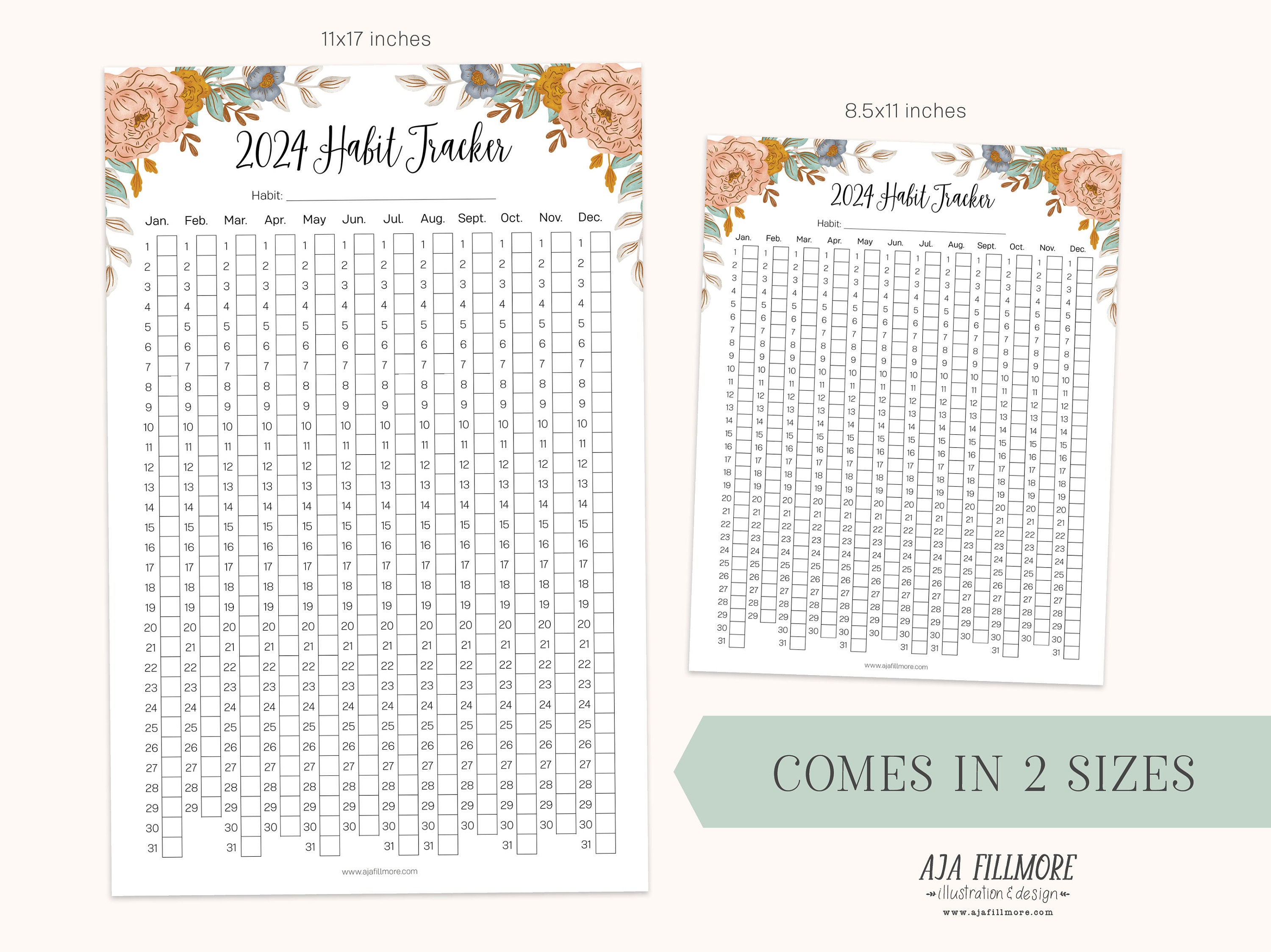 Habit Tracker Printable, 2024 Routine Tracker, Yearly Habit Challenge ...