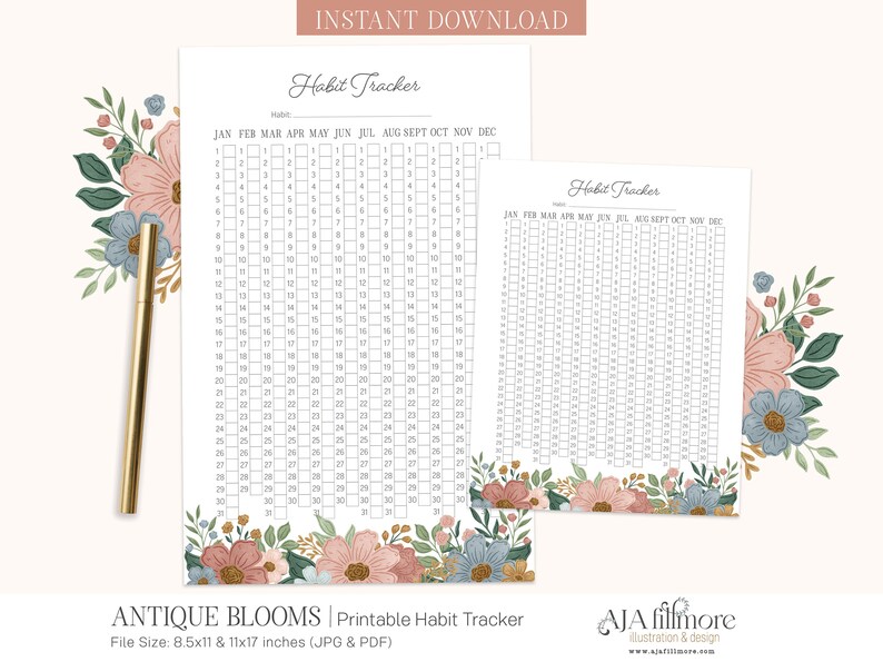Habit Tracker Printable, 2024 Routine Tracker, Yearly Habit Challenge ...