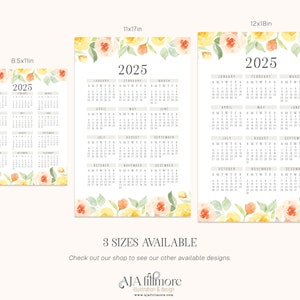 2025 Year at a Glance Calendar, 2025 Wall Calendar, 2025 Digital Wall Calendar, Printable ...