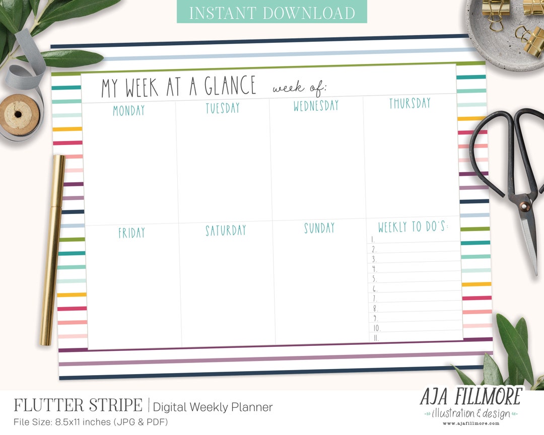 Weekly Planner, Rainbow Weekly Planner, Digital Weekly Planner, Weekly ...