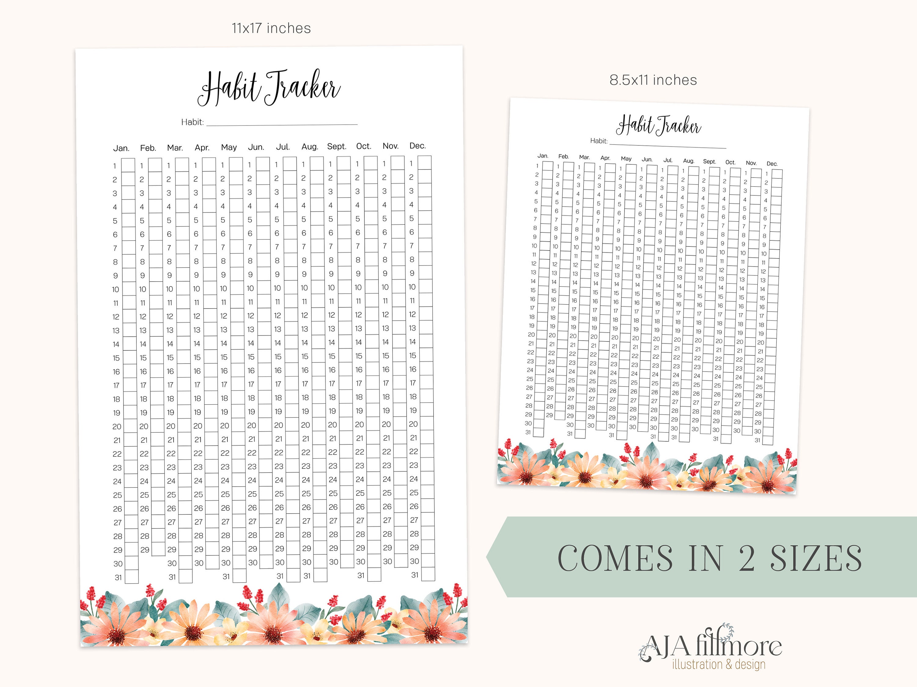 Habit Tracker Printable, 2024 Routine Tracker, Yearly Habit Challenge ...