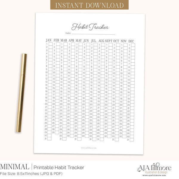 Habit Tracker Printable, 2024 Routine Tracker, Yearly Habit Challenge ...
