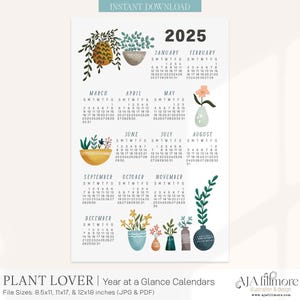 2025 Year at a Glance Calendar, 2025 Wall Calendar, Digital Calendar ...