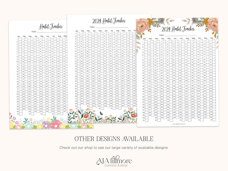 Habit Tracker Printable, 2024 Routine Tracker, Yearly Habit Challenge ...