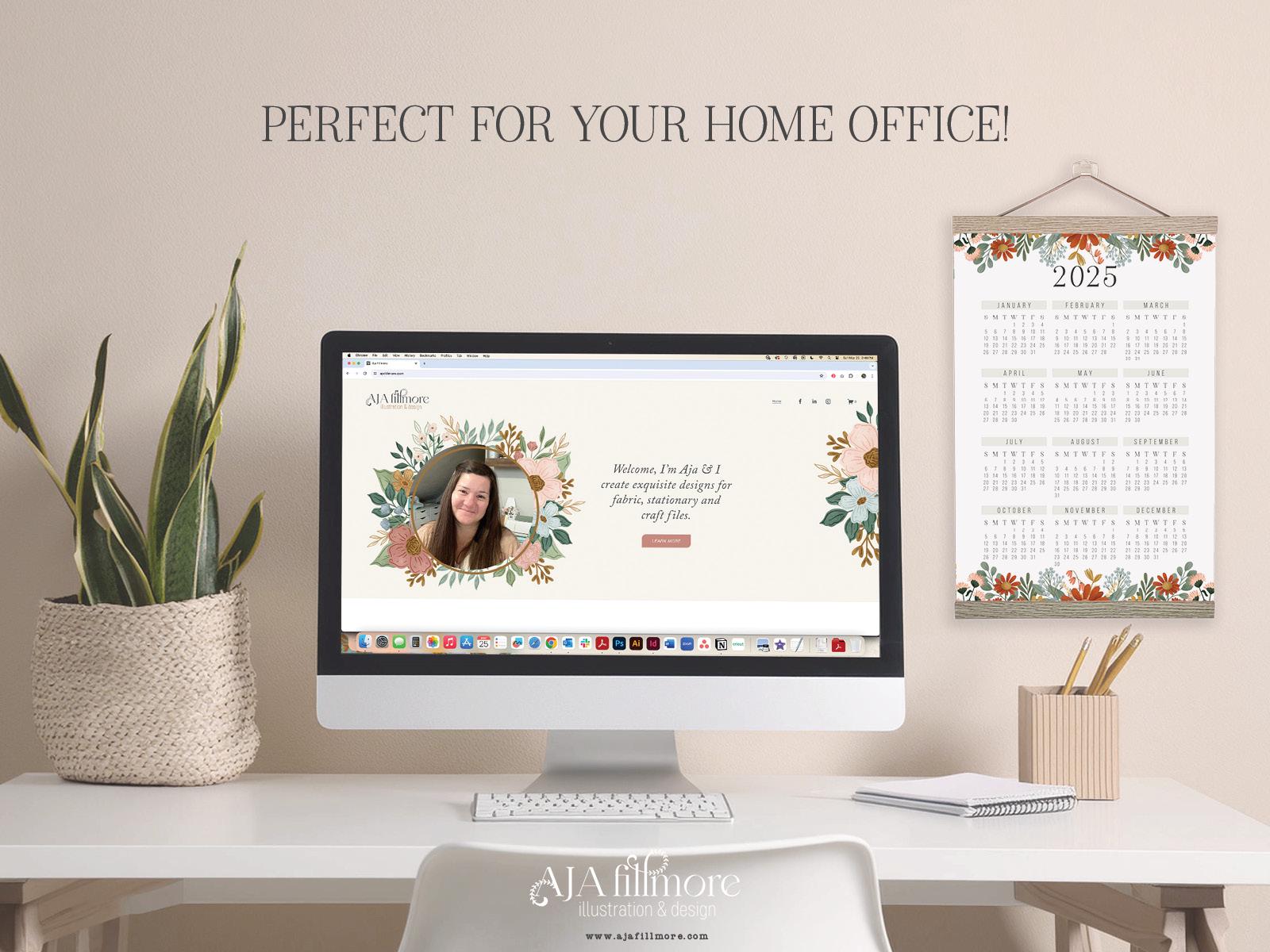 Floral 2025 Year at a Glance Calendar, 2025 Wall Calendar, Digital ...