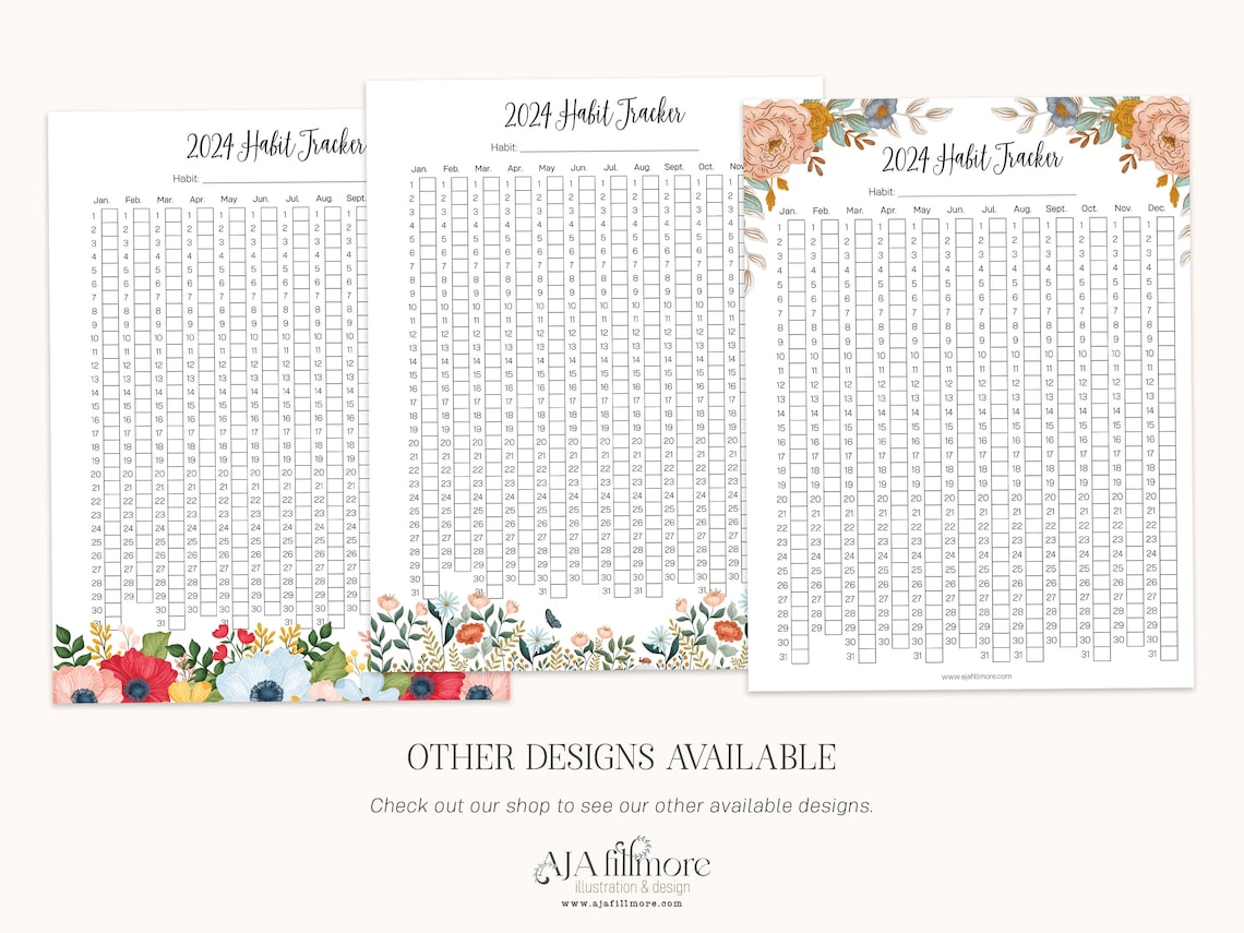 Habit Tracker Printable, 2024 Routine Tracker, Yearly Habit Challenge ...