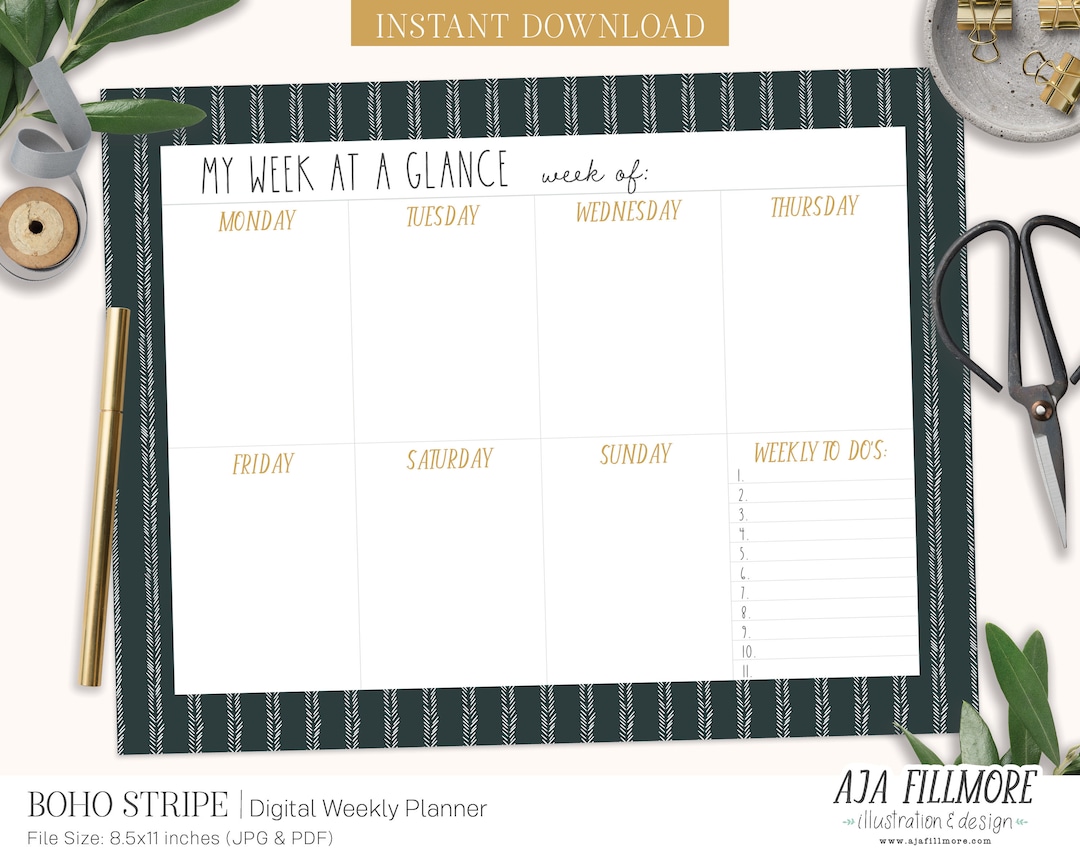 Weekly Planner, Boho Weekly Planner, Digital Weekly Planner, Weekly ...