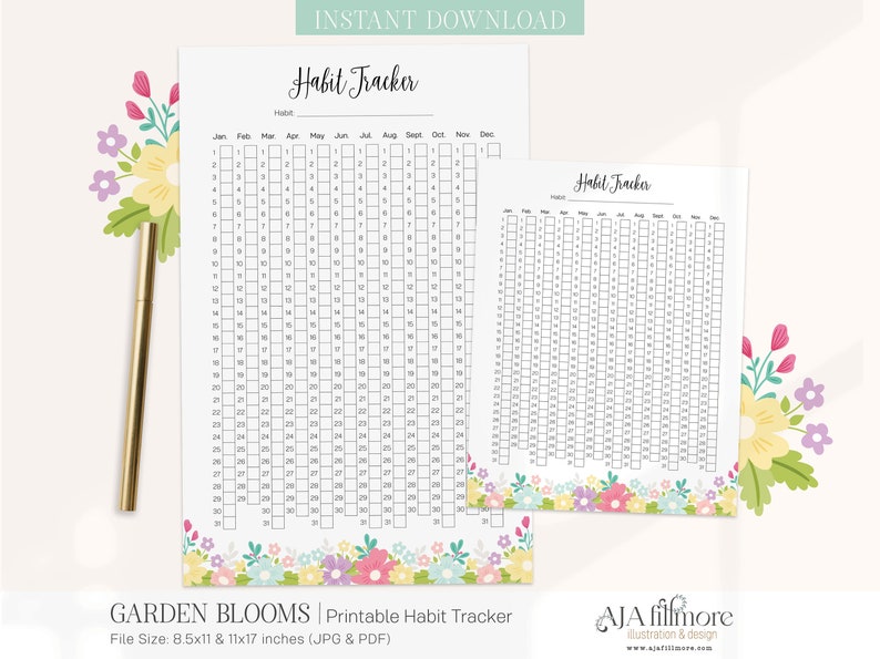 Habit Tracker Printable, 2024 Routine Tracker, Yearly Habit Challenge ...