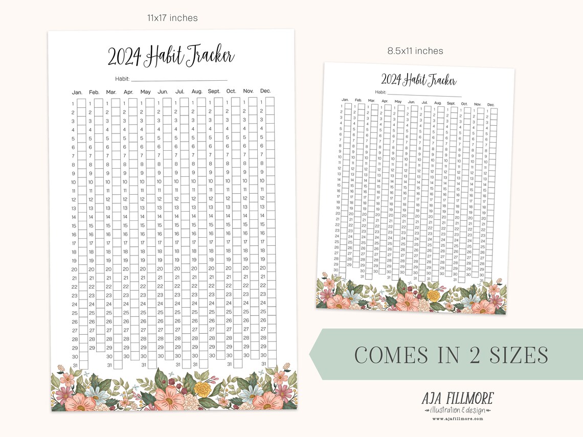 Habit Tracker Printable, 2024 Routine Tracker, Yearly Habit Challenge ...