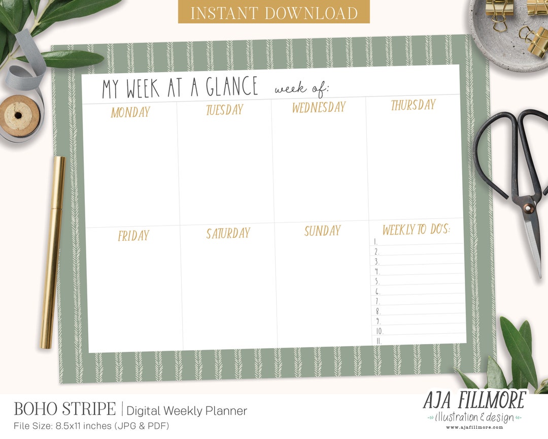 Weekly Planner, Boho Weekly Planner, Digital Weekly Planner, Weekly ...