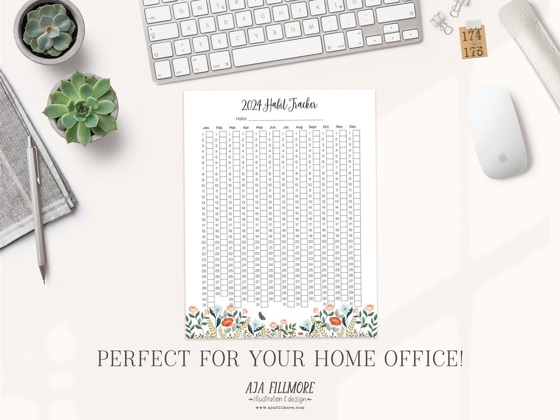 Habit Tracker Printable, 2024 Routine Tracker, Yearly Habit Challenge ...