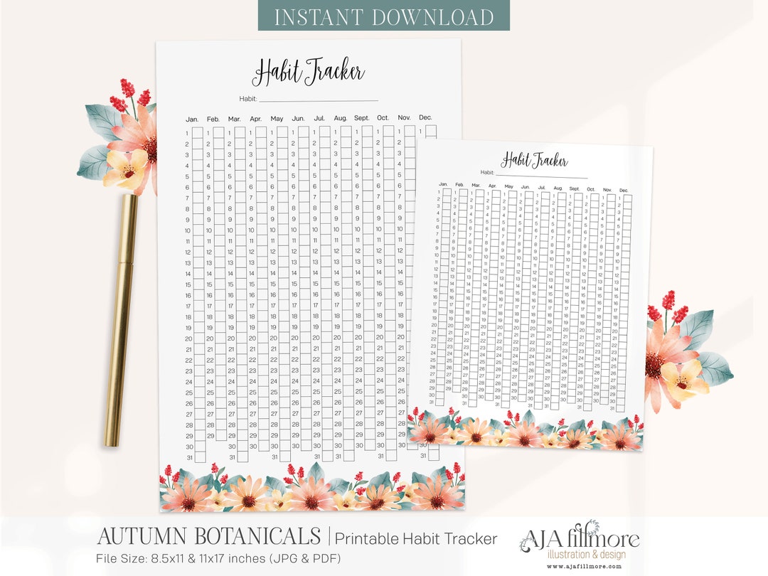 Habit Tracker Printable, 2024 Routine Tracker, Yearly Habit Challenge ...
