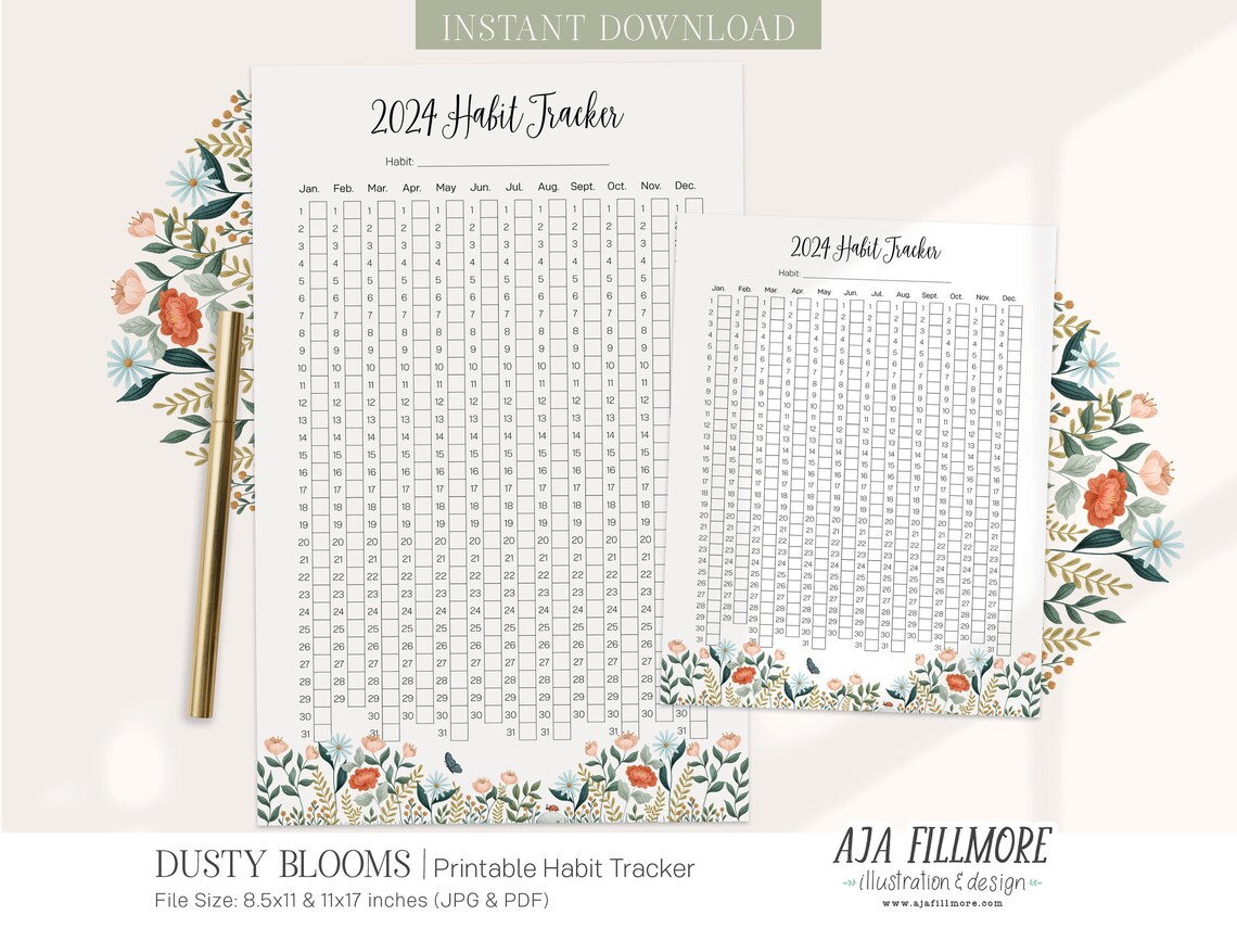 Habit Tracker Printable, 2024 Routine Tracker, Yearly Habit Challenge ...