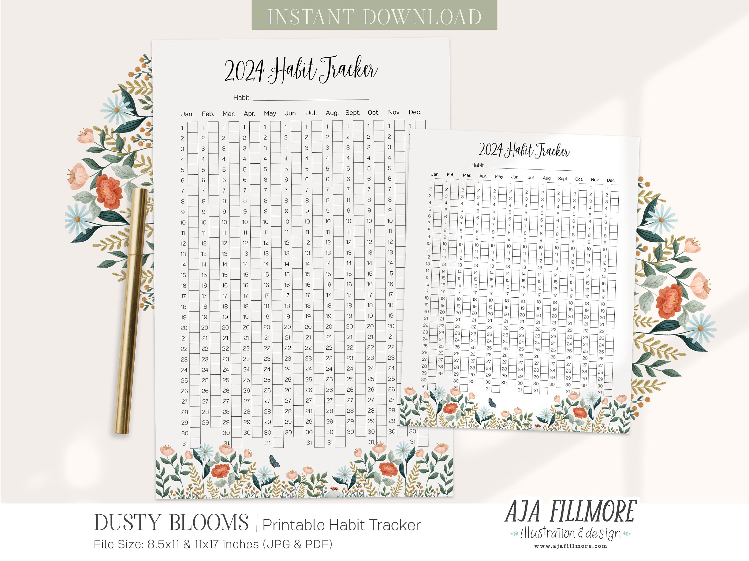 Habit Tracker Printable, 2024 Routine Tracker, Yearly Habit Challenge ...