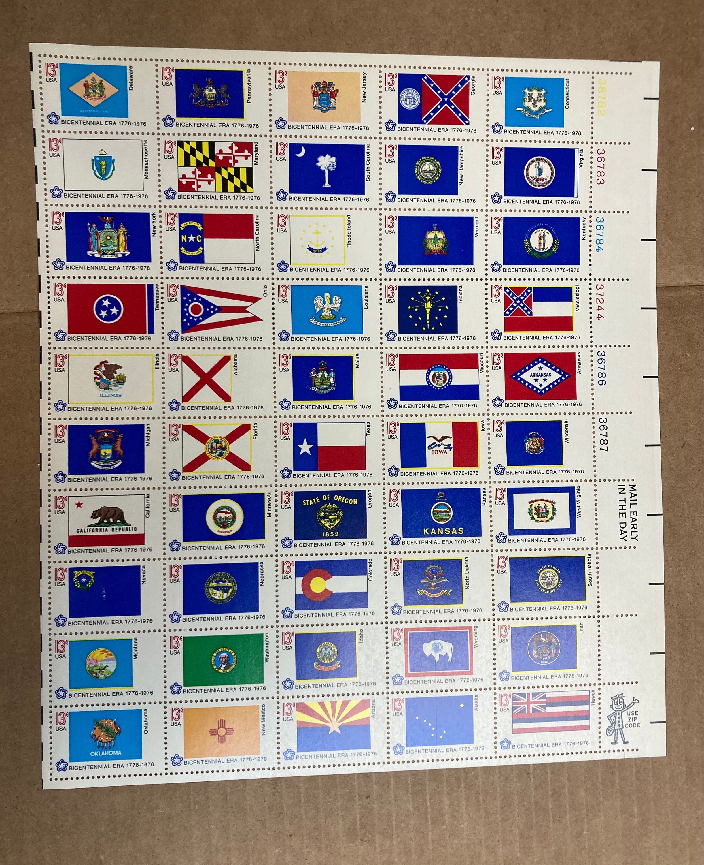 Bicentennial Stamps - 50 State Flags Sheet - Etsy