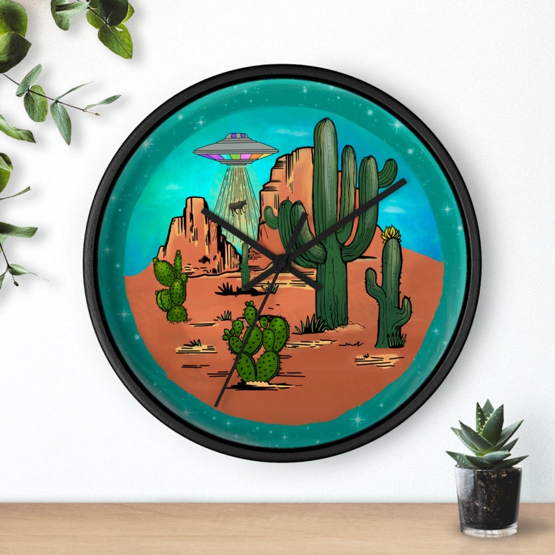 Cow Abduction Wall Clock Desert Cactus Wall Clock Saguaro - Etsy