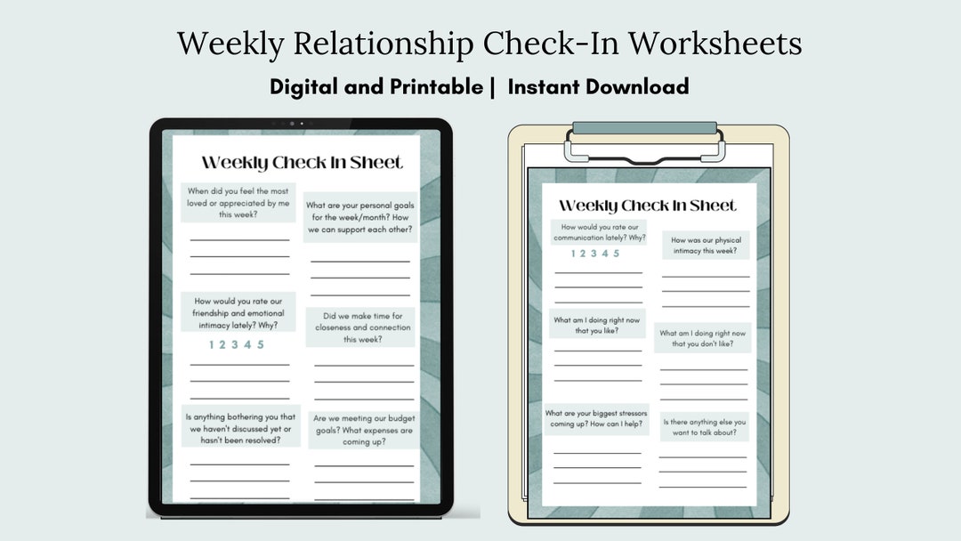 Relationship Check-in Worksheet, Printable Weekly Partner Questions ...