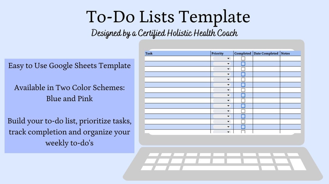 Digital to Do List and Weekly Task Planner, Organization Google Sheets ...