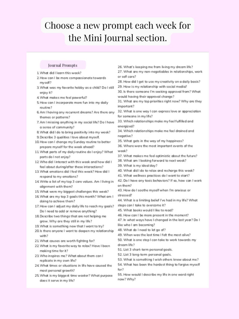 Weekly Self Reflection Worksheet and Journal Prompts, Self-care Check ...