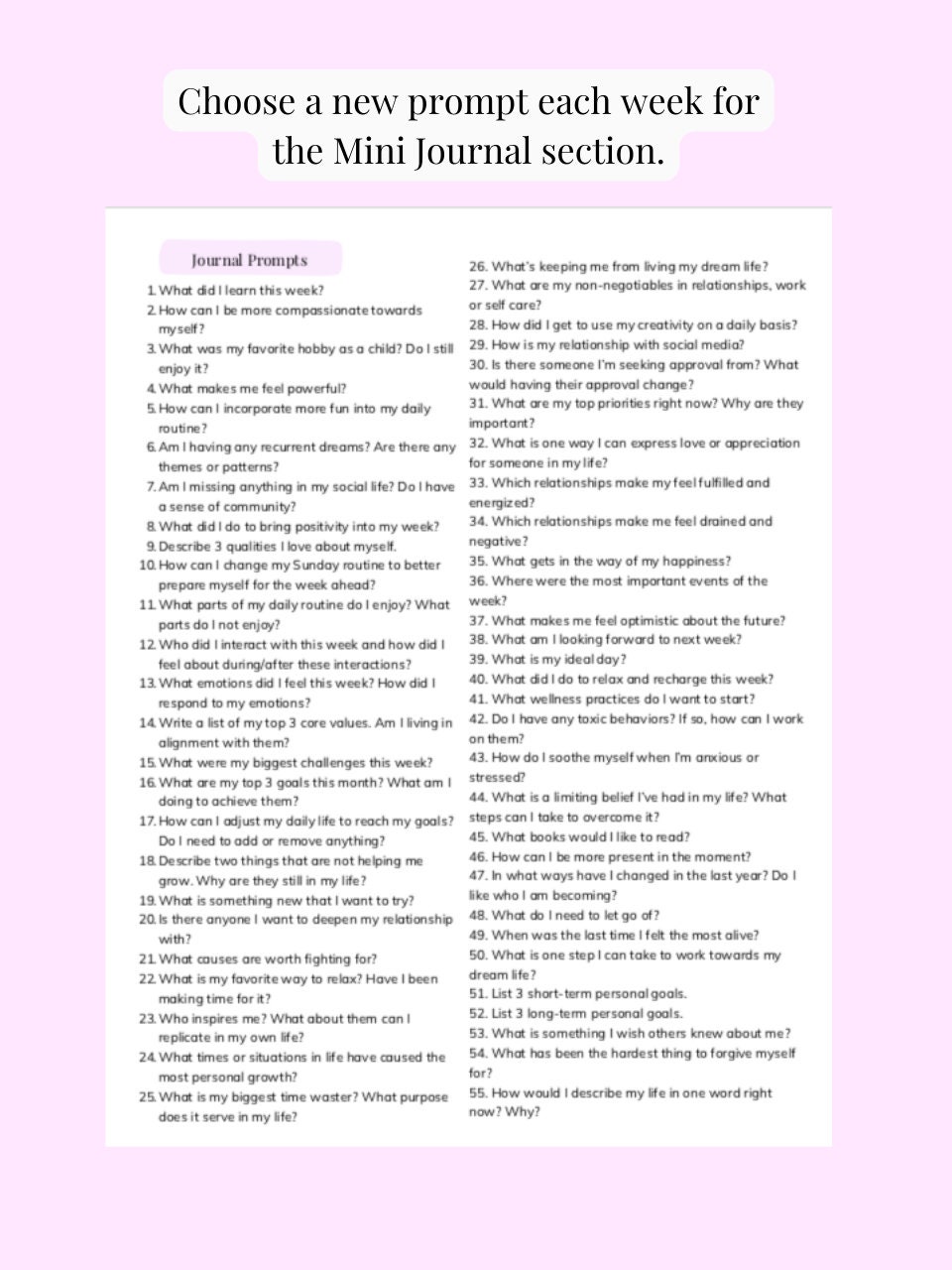 Weekly Self Reflection Worksheet and Journal Prompts - Etsy