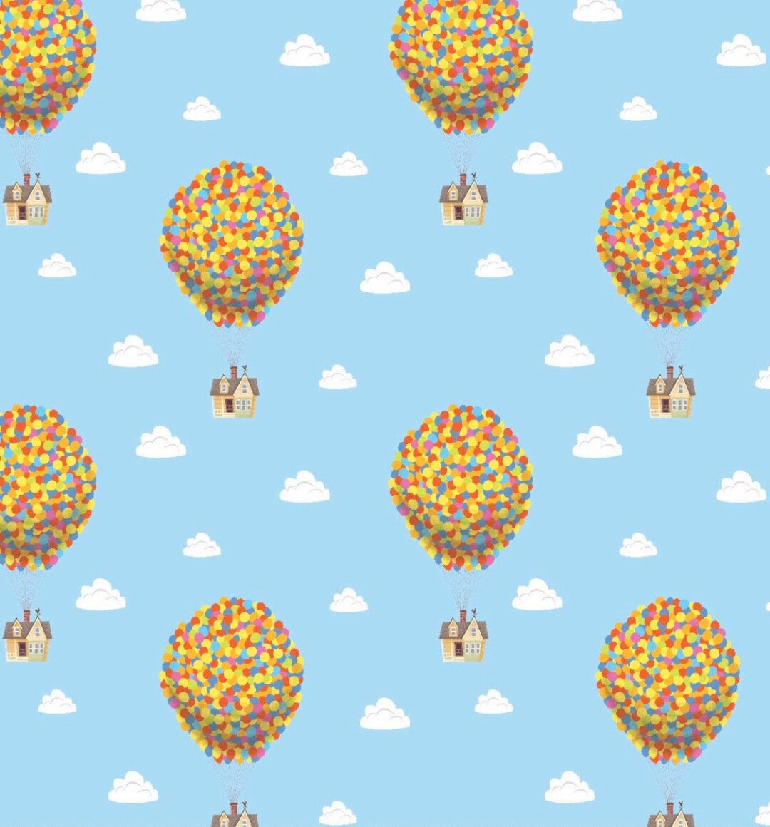 Disney Pixar UP Movie House Clouds Balloons Blue Rainbow Nurse Medical ...