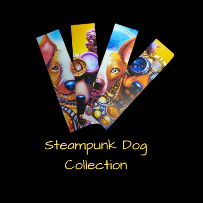 Set of 4 Printable Bookmarks Digital Colorful Steampunk Dog Bookmarks ...