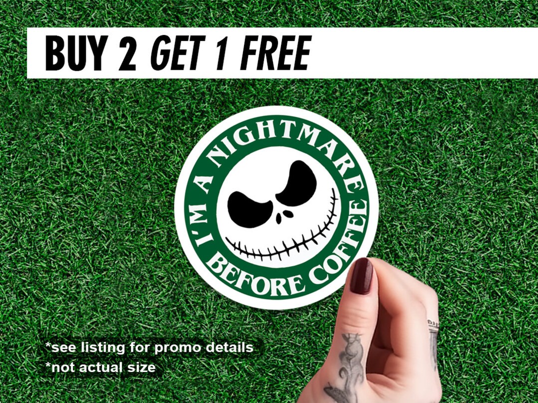 Im a Nightmare Before Coffee Sticker Trendy Skull Cute Nerd Art Pun ...