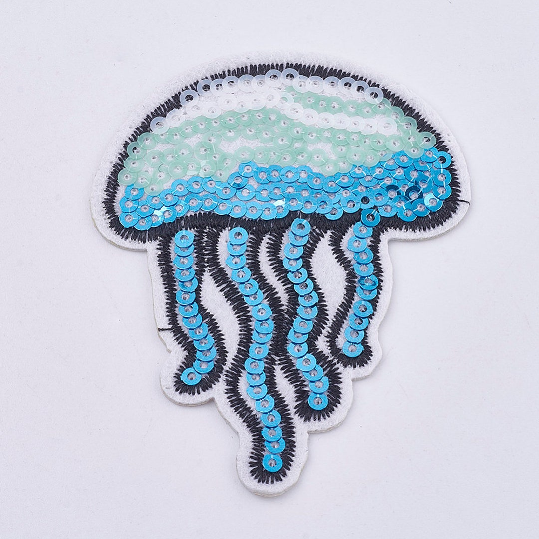 Sequin Blue Jellyfish Iron on Patch Embroided Patch Applique - Etsy