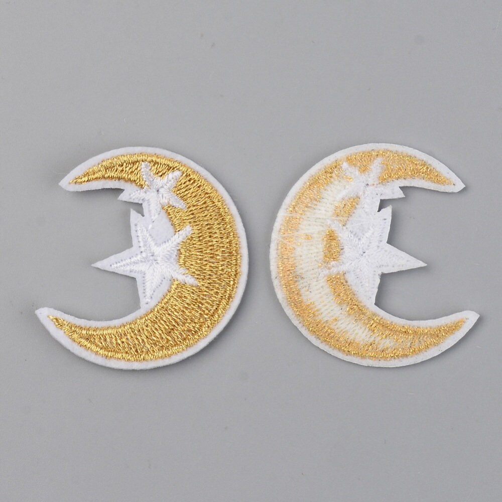 Crescent Moon With Stars(2pack)- Iron on Patch - Embroided Patch ...